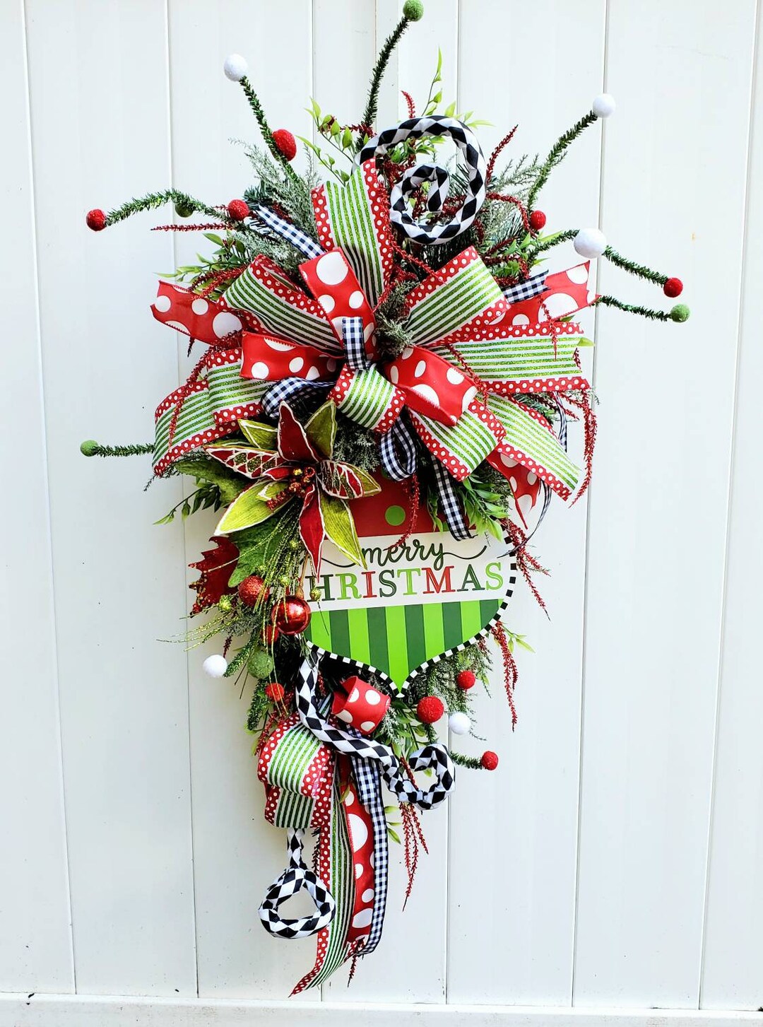 Christmas Swag Wreath for Front Door, Whimsical Merry Christmas ...