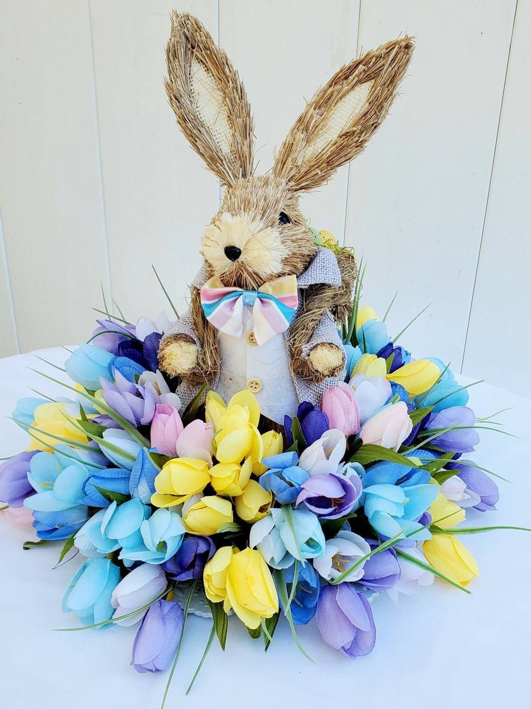 Easter Centerpiece, Easter Bunny Centerpiece With Tulips, Easter ...