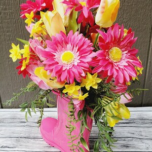 Rain Boot Floral Arrangement, Front Porch Décor, Whimsical Rain Boot ...