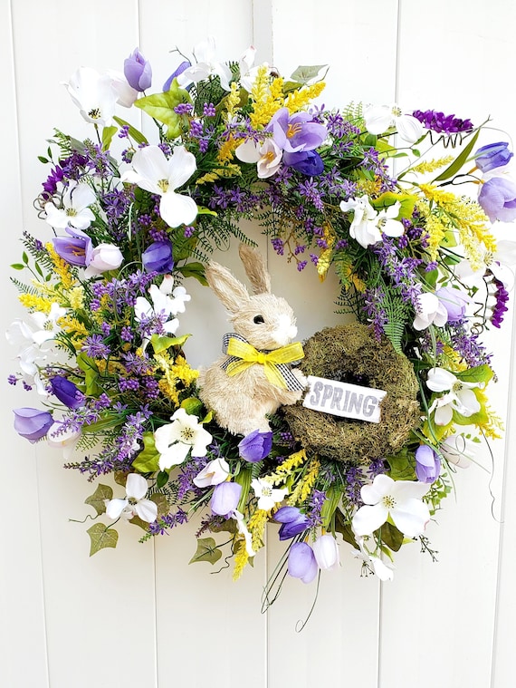 Easter Bunny Wreath for Front Door Easter Wreath With Bunny | Etsy