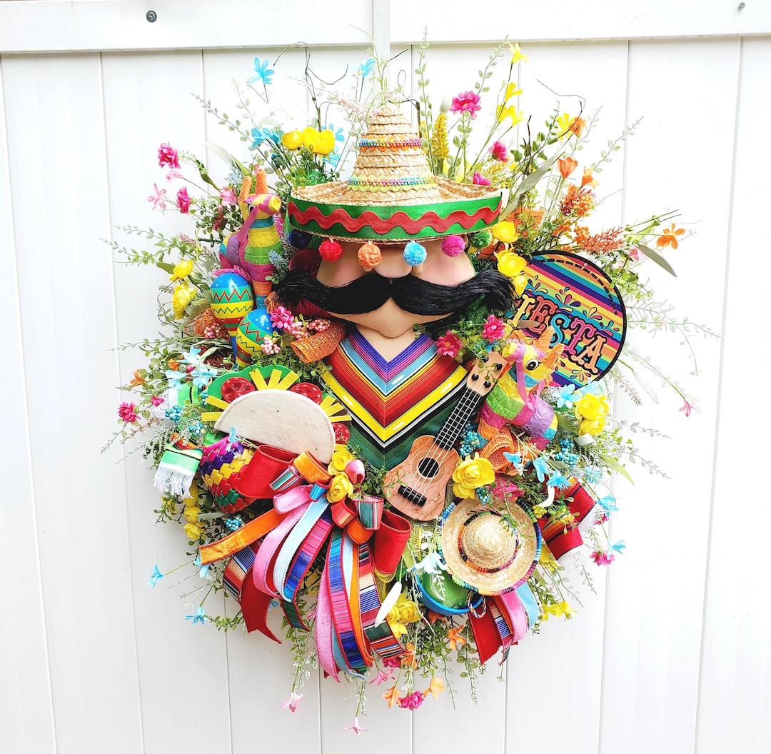 XL Cinco De Mayo Wreath, Poncho Wreath, Fiesta Decoration, Mexican ...