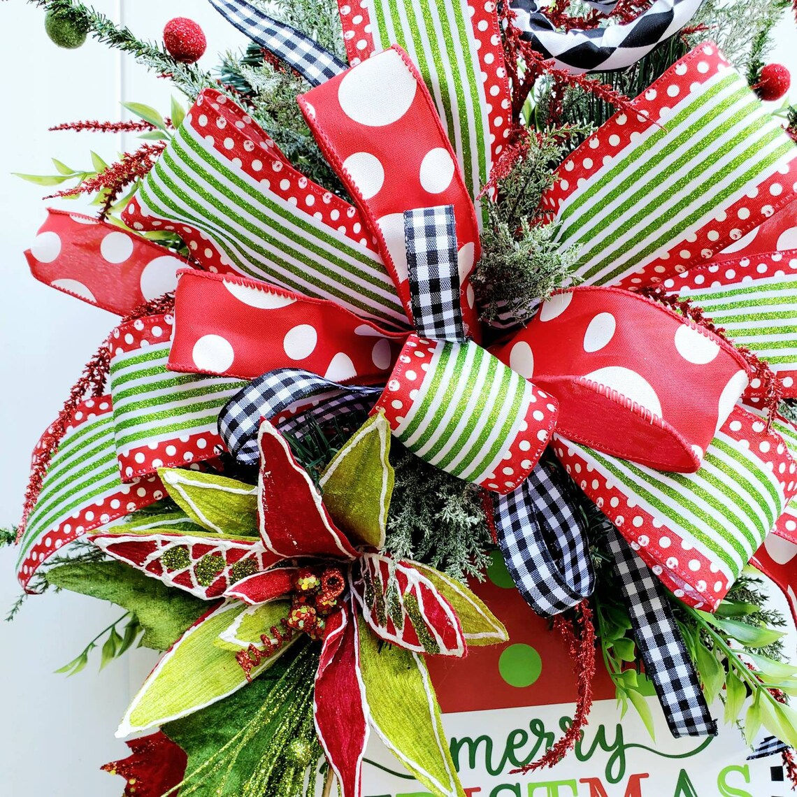 Christmas Swag Wreath for Front Door Whimsical Merry - Etsy