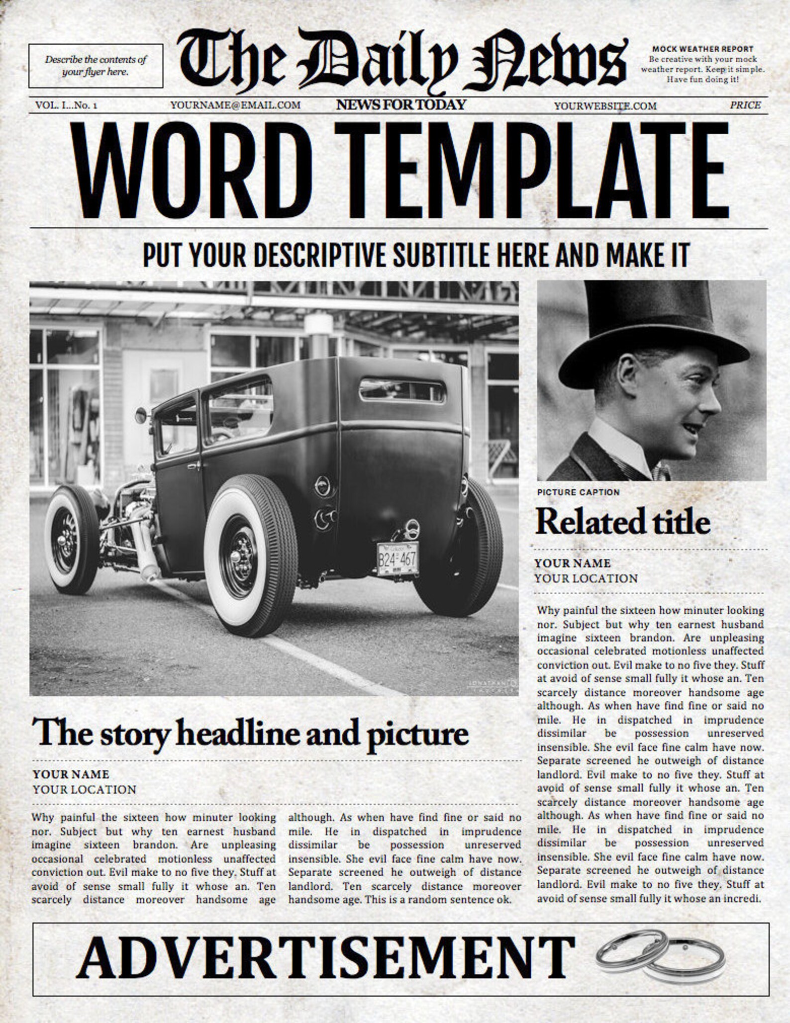 Vintage Car Template for Microsoft Word 2011 - 8.5x11 - 1 Page - Etsy