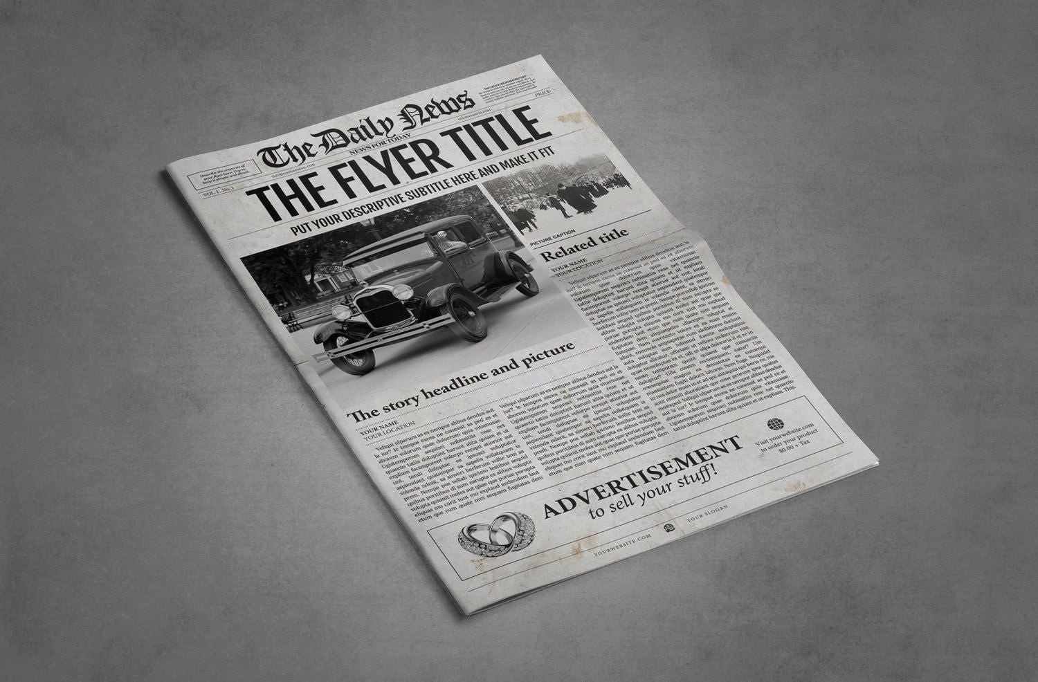 Vintage Newspaper Template for Adobe Photoshop - 1 Page - 11x17 Inches ...