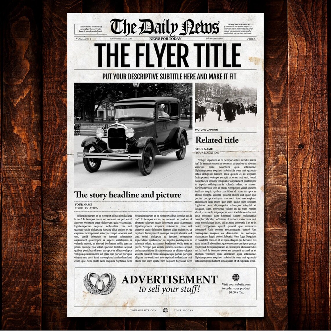 Vintage Newspaper Template for Adobe Photoshop - 1 Page - 11x17 Inches ...