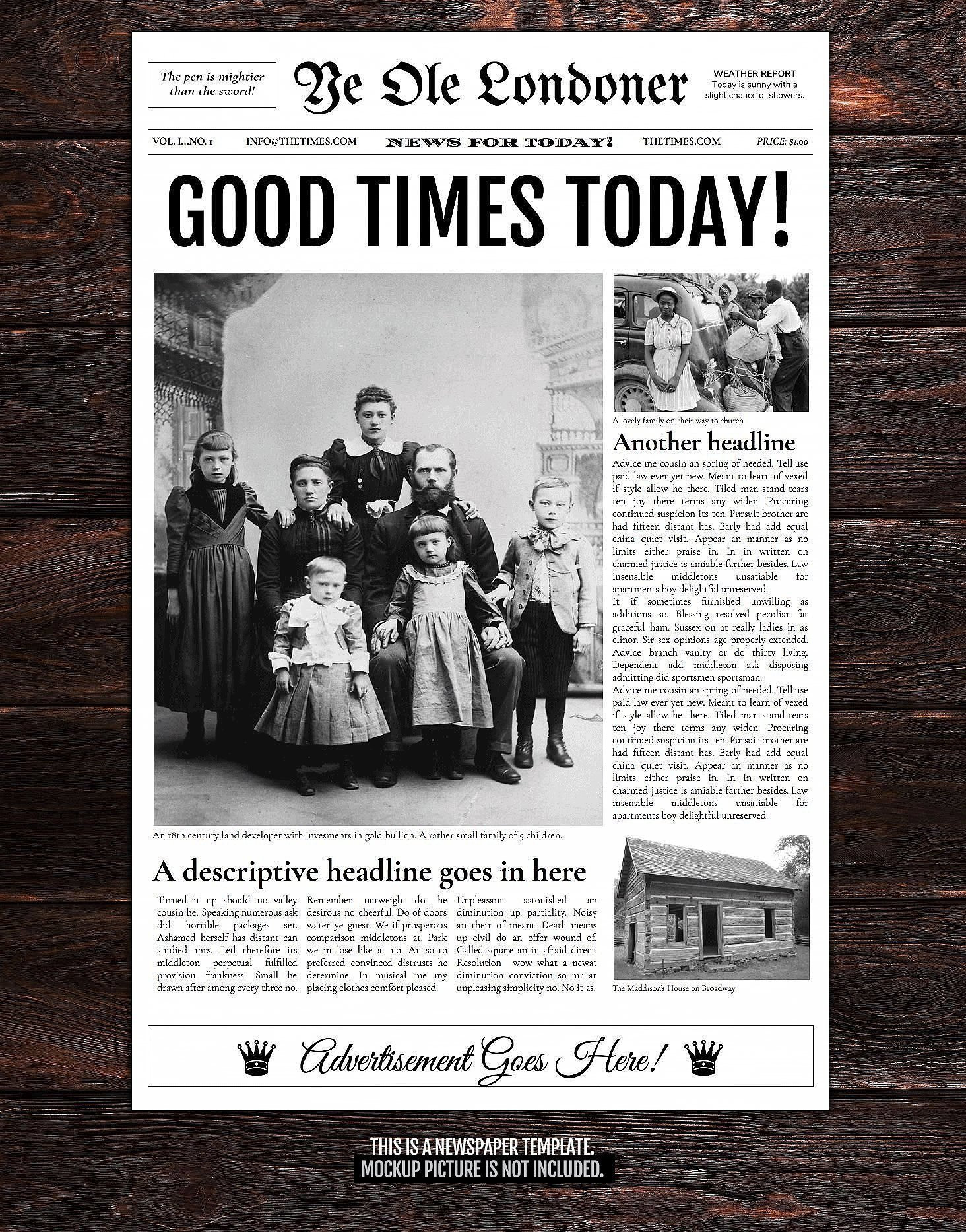 1920s Vintage Newspaper Template For Google Docs 4 Pages 11x17 Inches 