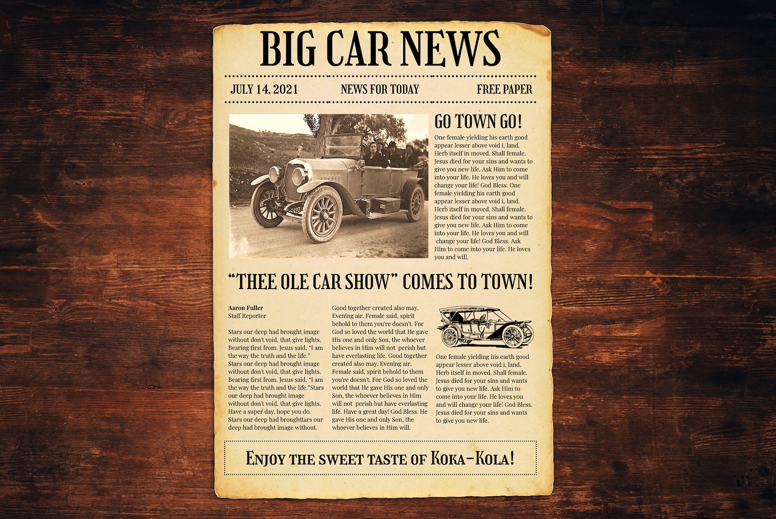 Vintage Car Newspaper Template for Google Docs - 1 Page - 8.5x11 Inches ...