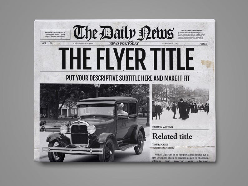 Vintage Newspaper Template for Adobe Photoshop - 1 Page - 11x17 Inches ...