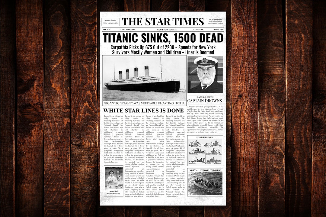 Vintage Titanic Newspaper Template for Google Docs - 8.5x11 Inches - 4 ...