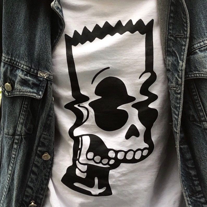 Bart Simpson Bones acid trip vinyl printed t shirt white tee | Etsy