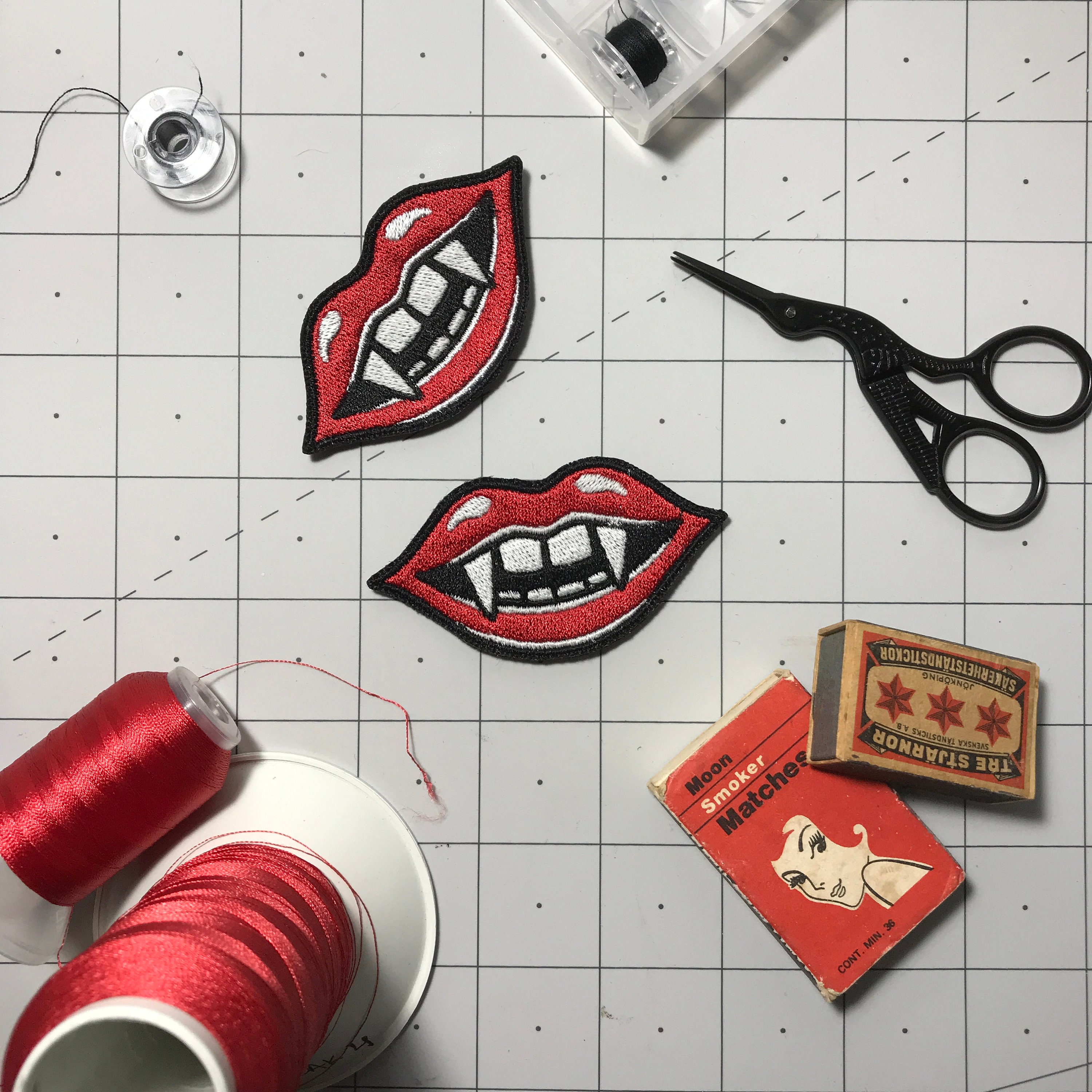 Vampire Kiss Embroidered Patch Glow in the Dark | Etsy
