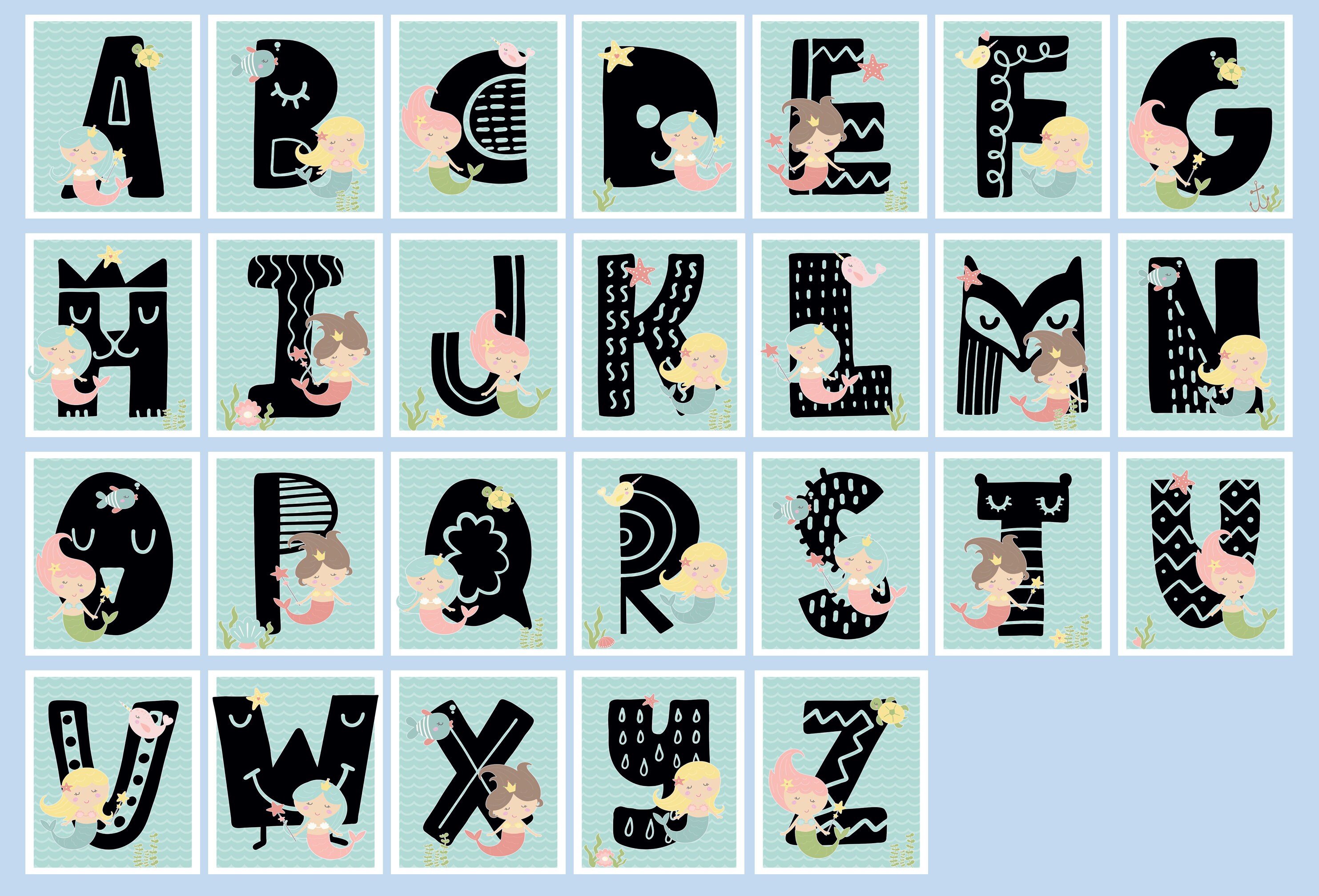 Mermaid Jane Letter Art Prints Spell Out Your Baby's or - Etsy