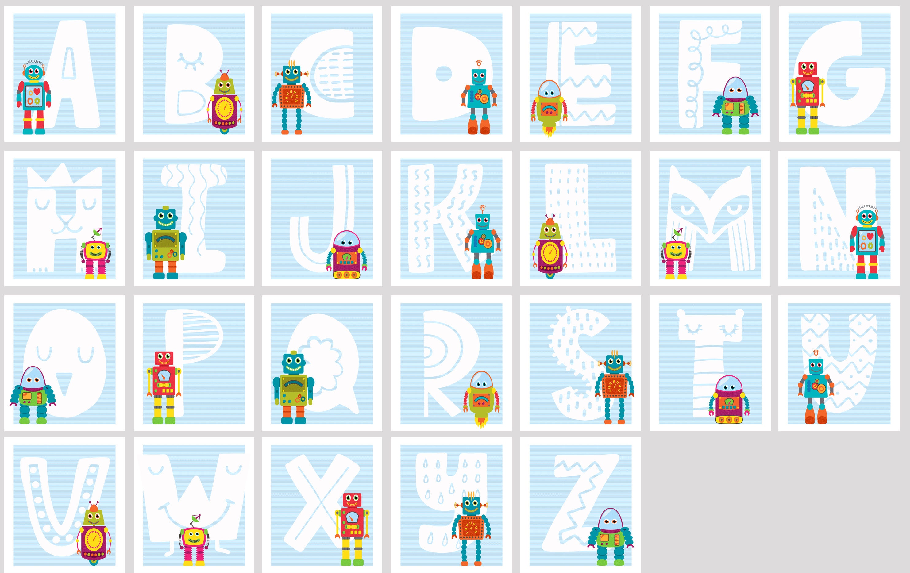 Retro Robot Letters Fine Art Print Spell Out Your Baby's - Etsy