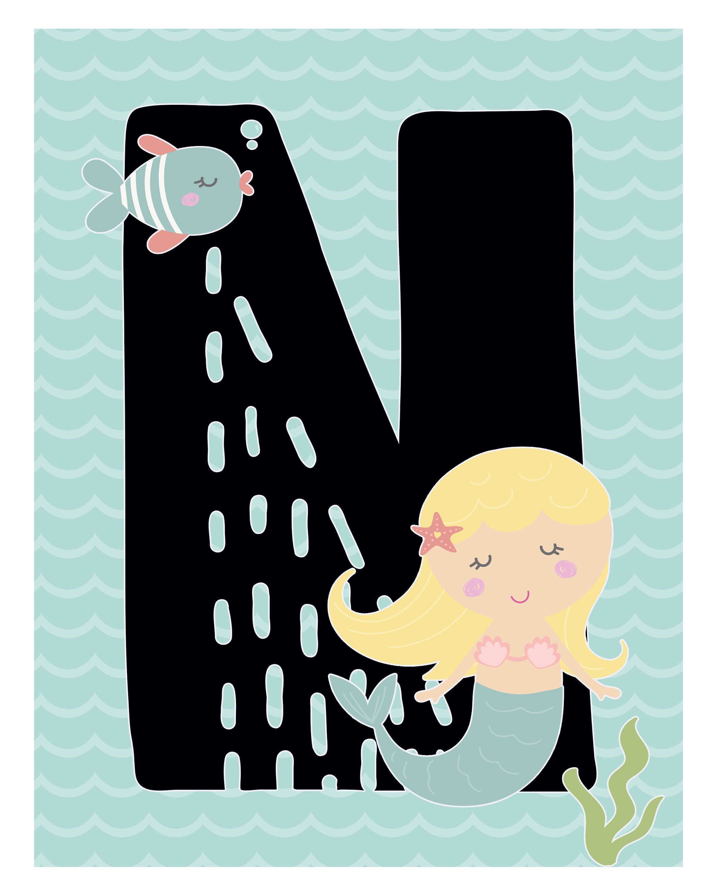 Mermaid Jane Letter Art Prints Spell Out Your Baby's or - Etsy