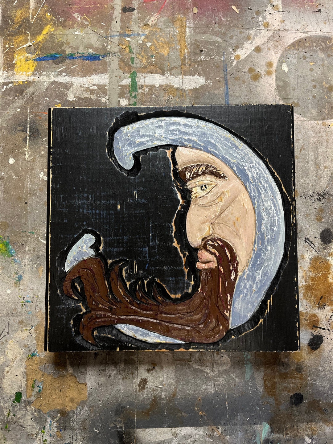 Hand Made Man in the Moon Recycled Wood Carving - Etsy