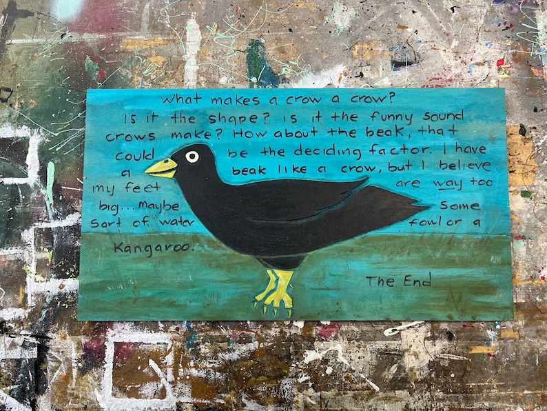 Folk Art Crow Painting on Reclaimed Wood, Handmade - Etsy