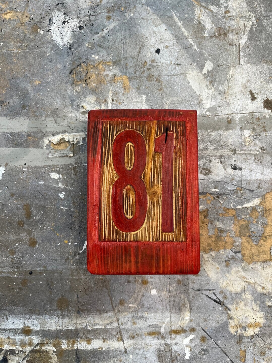 Hand Made Folk Art Power Carved Painted Recycled Wood Block "81" - Etsy