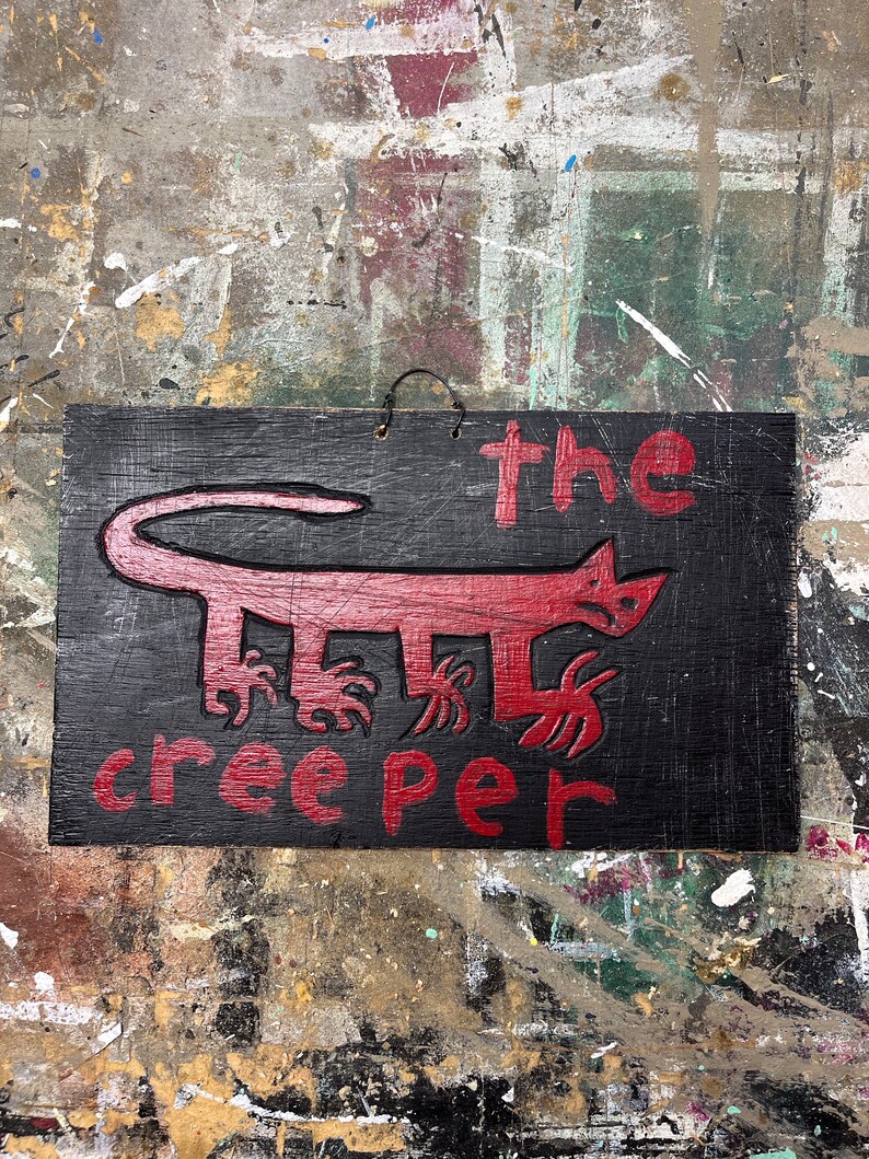 Folk Art the Creeper Abstract Creature Hand Made Recycled Wood Hanging ...
