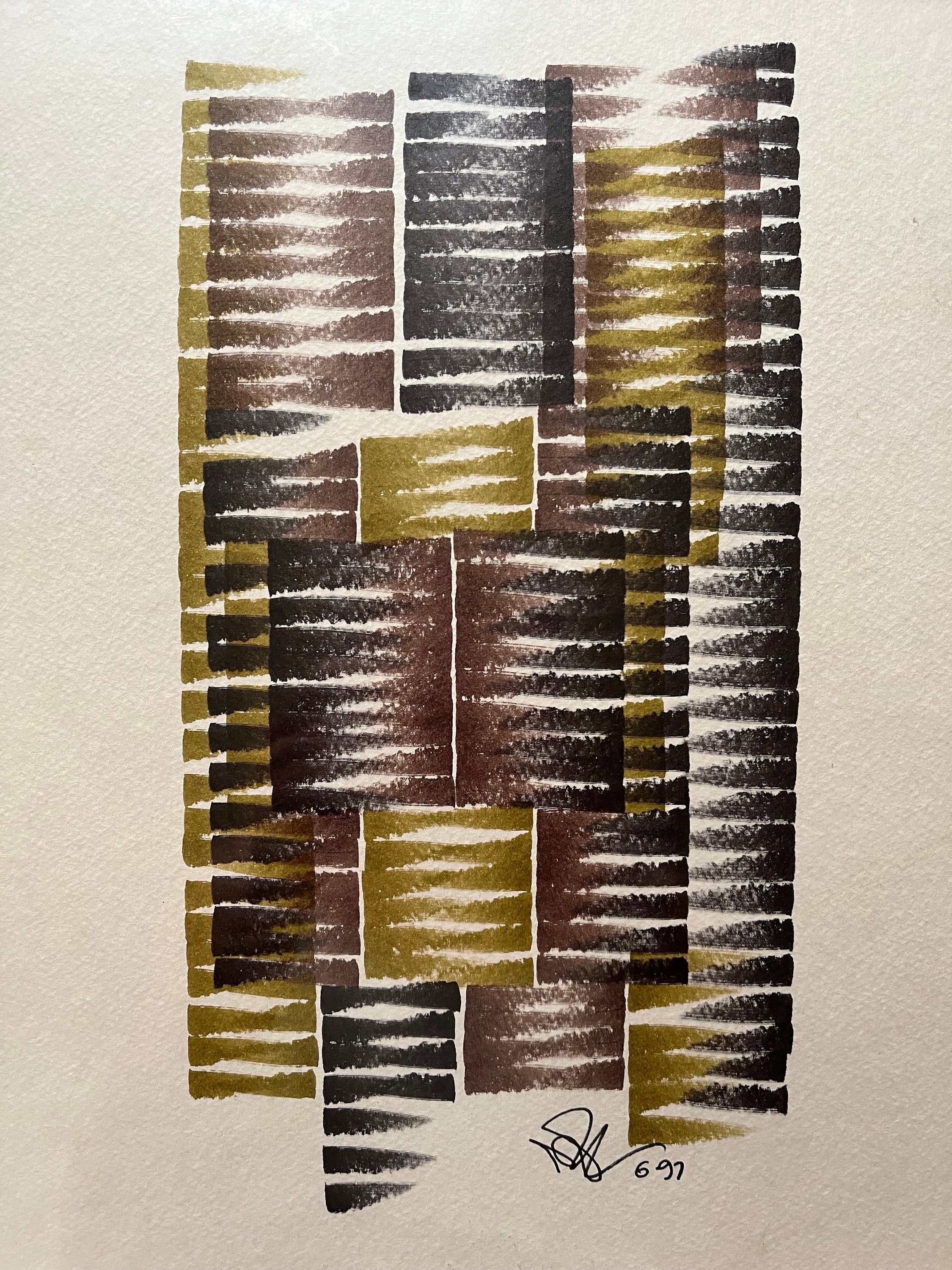 Hand Drawn Symmetrical Line Art Black Brown and Green - Etsy