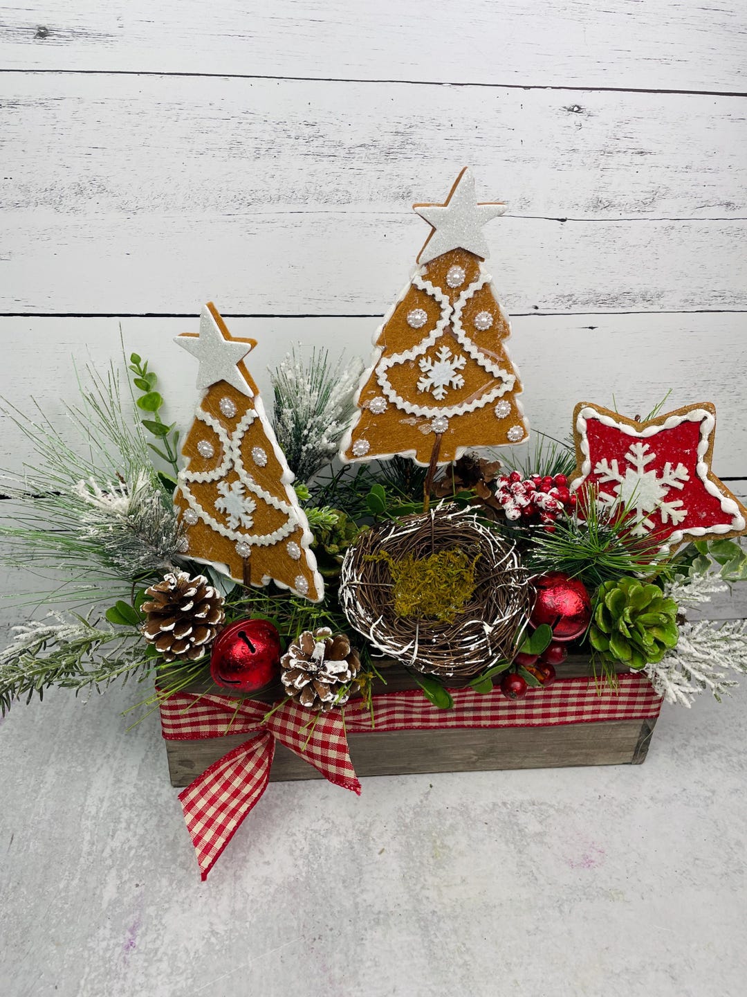 Christmas Tree Centerpiece With Gingerbread Trees,rustic Holiday Decor ...