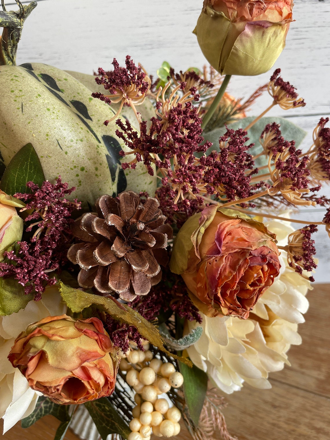 Fall Seasonal Floral Arrangement With Pumpkins, Thanksgiving Decoration ...