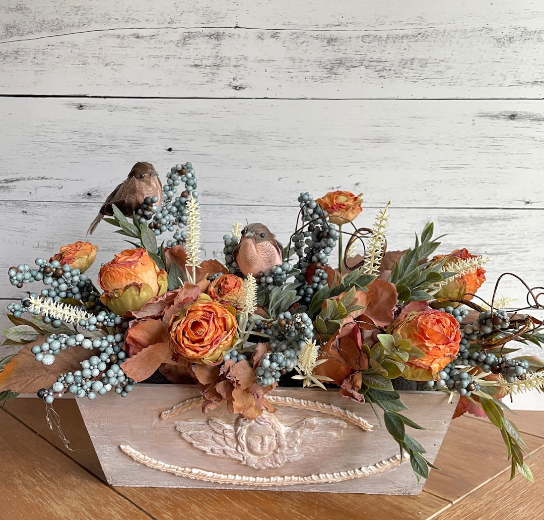 Spring Floral Arrangement Centerpiece With Birds , Bird Lovers Gift ...