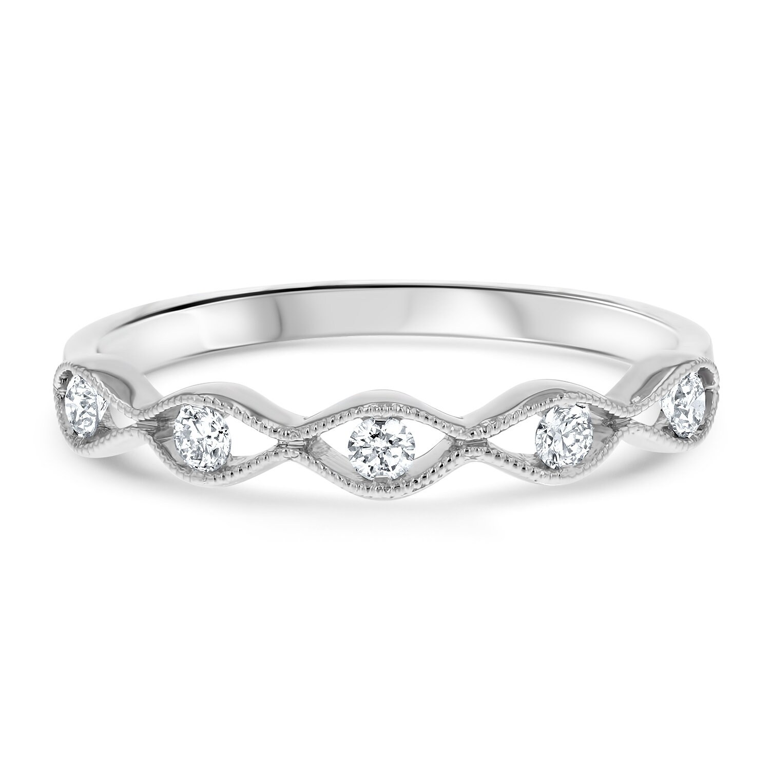 Natural Diamond Art Deco Infinity Ring. 18K Solid White Gold. - Etsy