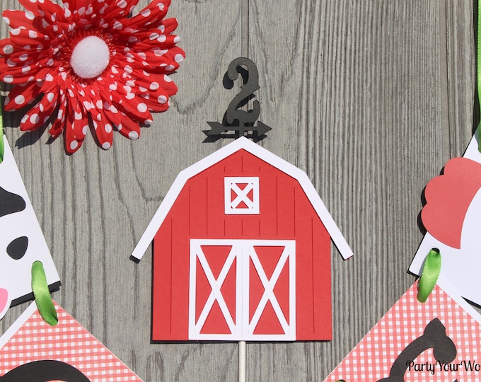 Barn Birthday Cake Topper W/age, Farm Party Cake Decoration, Glitter ...