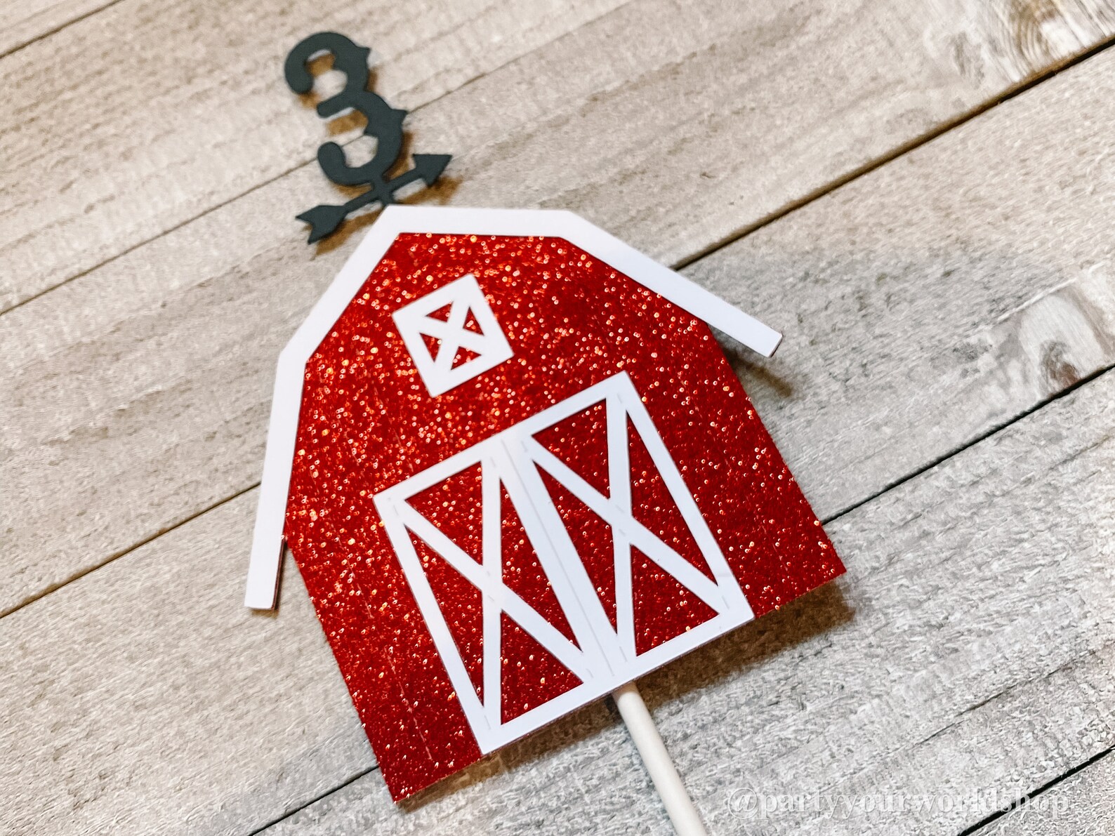 Mini Pink Barn Cake Topper With Age Glitter Farm Party Decor - Etsy