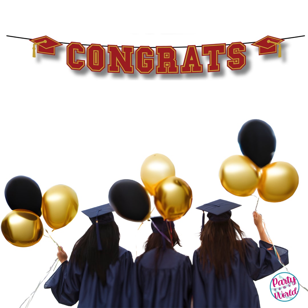 CONGRATS Varsity Style Graduation Banner, Grad Party Decor, Maroon/gold ...