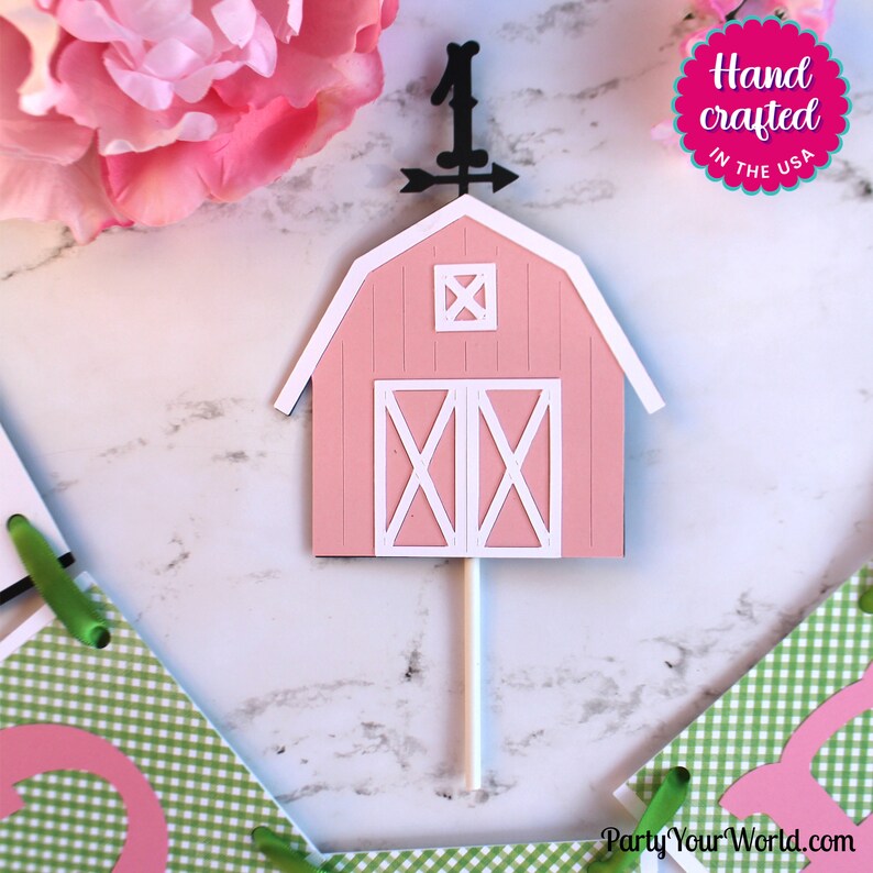 Mini Pink Barn Cake Topper With Age Glitter Farm Party Decor - Etsy