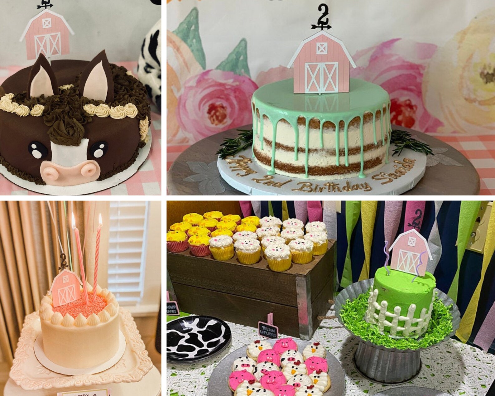 Mini Pink Barn Cake Topper With Age Glitter Farm Party Decor - Etsy