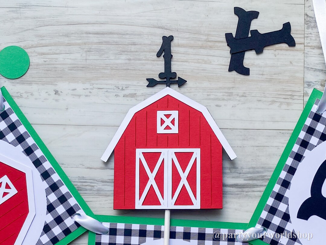 Mini Red Barn Cake Topper With Age, Glitter Farm Party Decor, Barnyard ...