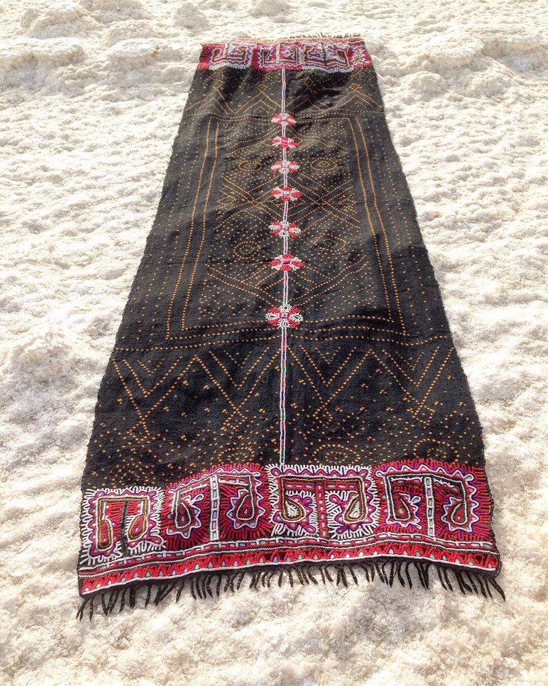 Vintage Wool Rabari Shawl/throw With Hand Embroidery, Mirror Work and ...