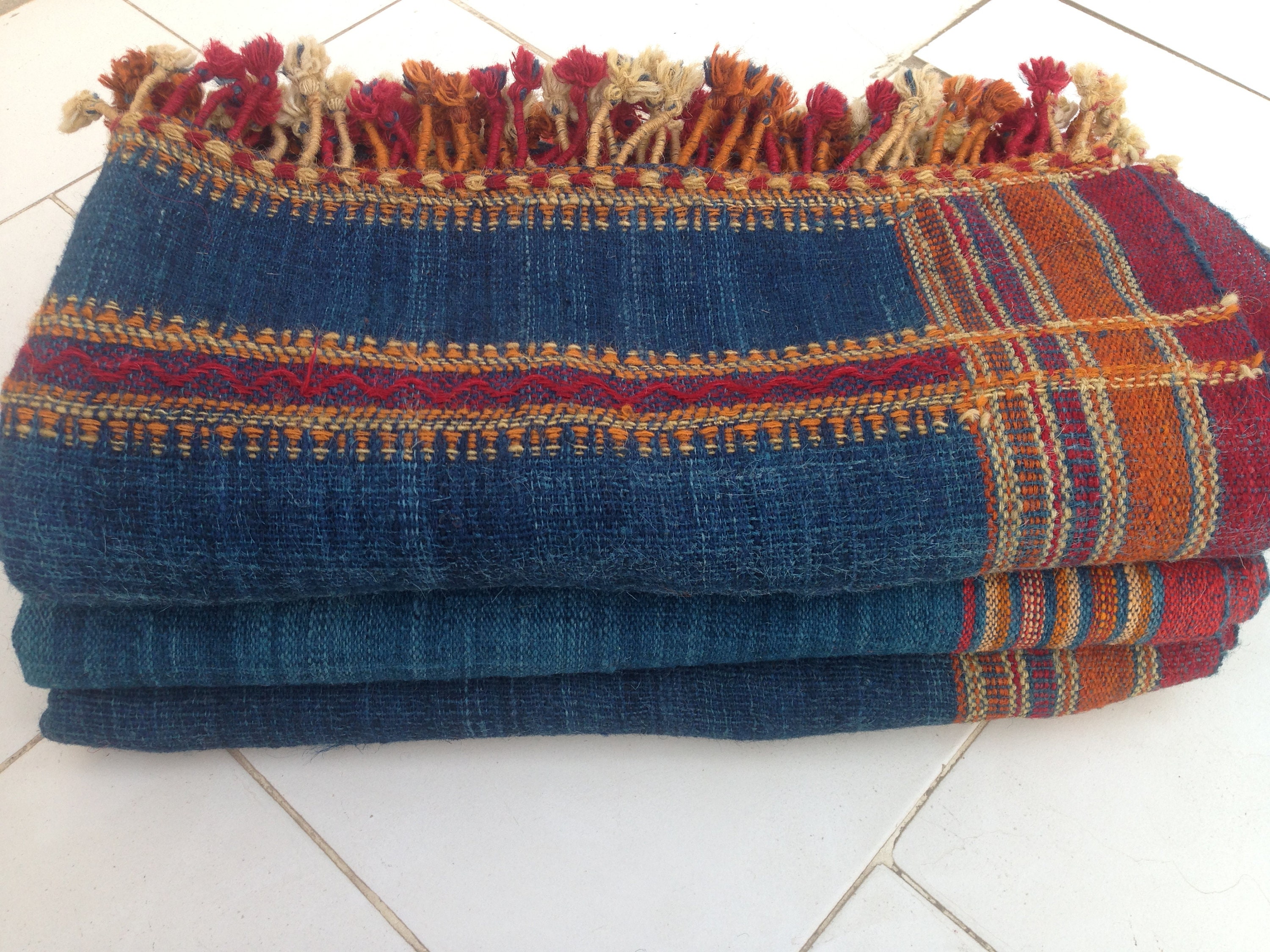 Handwoven Desi Wool (indian Wool) Indigo Shawls/throws From Kutch ...
