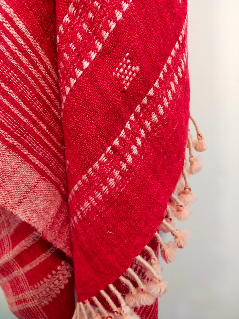 Handwoven Desi Wool (indian Wool) Red Scarf or Throw From Kutch Gujarat ...