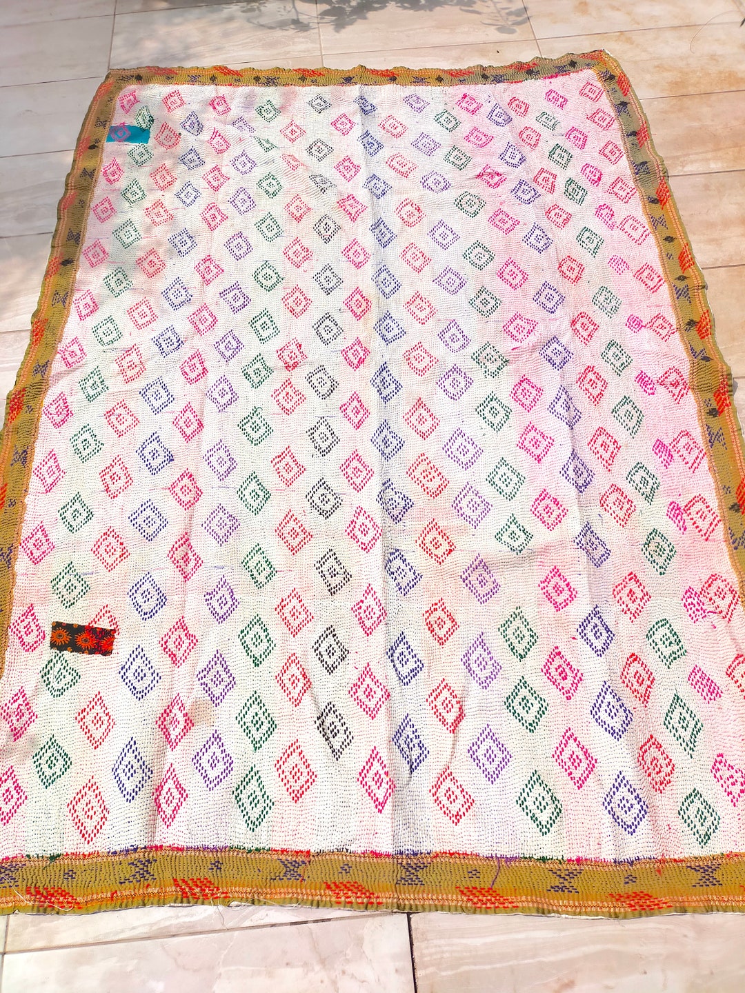 Vintage Bengali Hand-stitched Patchwork Kantha Quilt From India Made ...