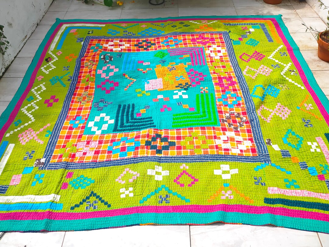 Siddi Kawandi - A Patchwork Kantha Blanket or Throw, Made With Upcycled ...