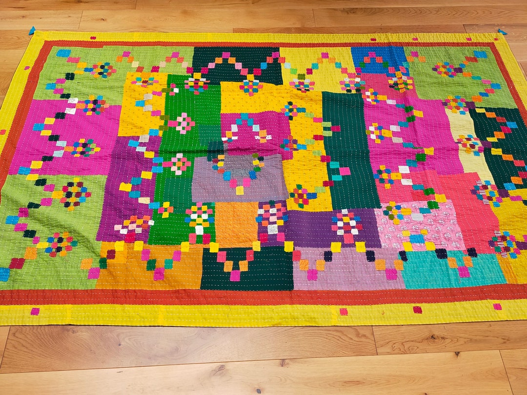 Siddi Tribal Patchwork Kantha Kawandi Quilted Blanket Made With ...