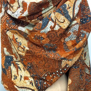 Large Vintage Javanese Naturally Dyed Indonesian Batik Shawl, Tulis ...