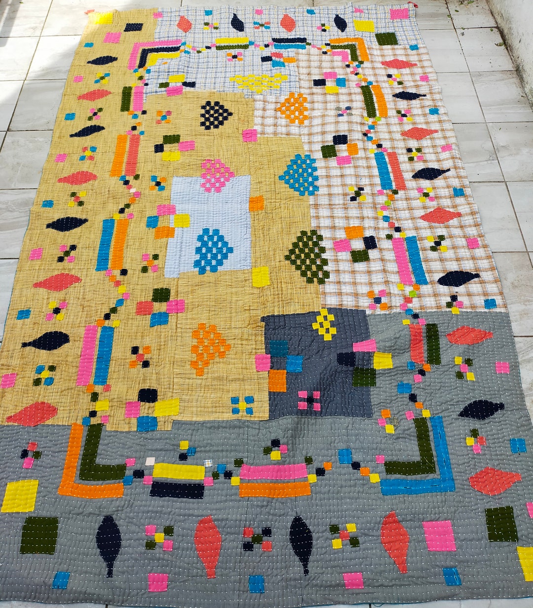 Siddi Kawandi Patchwork Kantha Blanket or Throw, Made With Recycled ...
