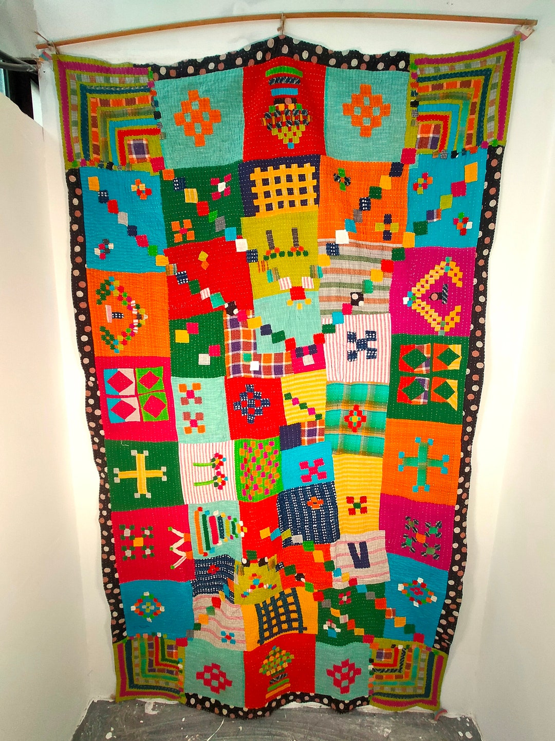 Siddi Tribal Patchwork Kawandi Quilted Kantha Blanket From India Kavand ...