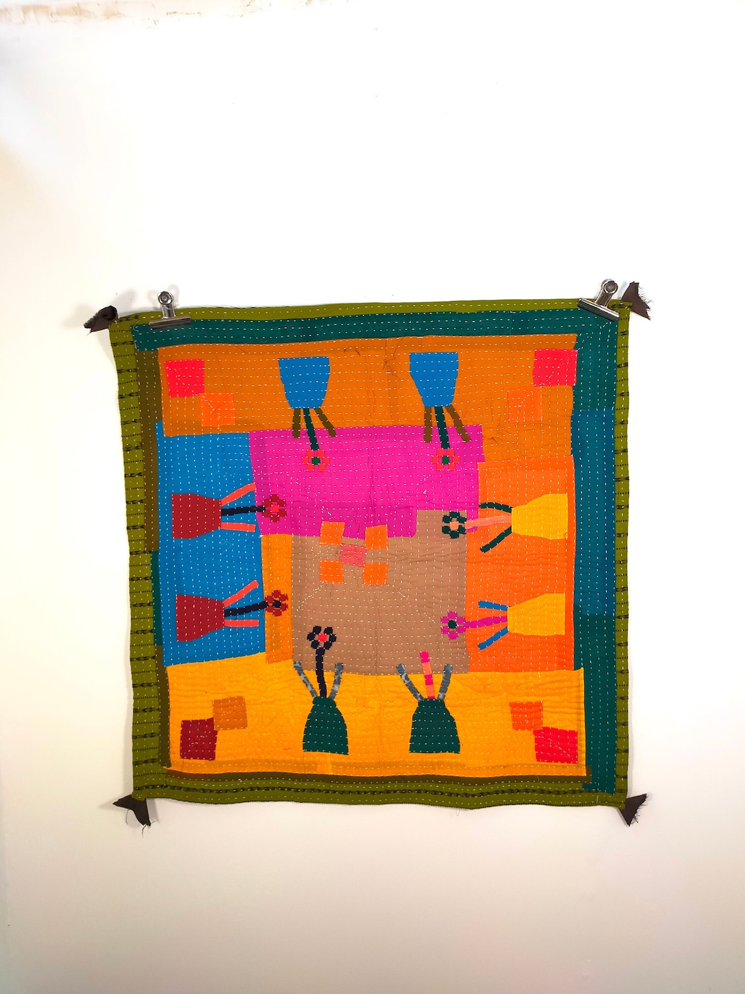 Hand-stitched Siddi Kawandi Patchwork Kantha Wall Hanging or Baby Quilt ...