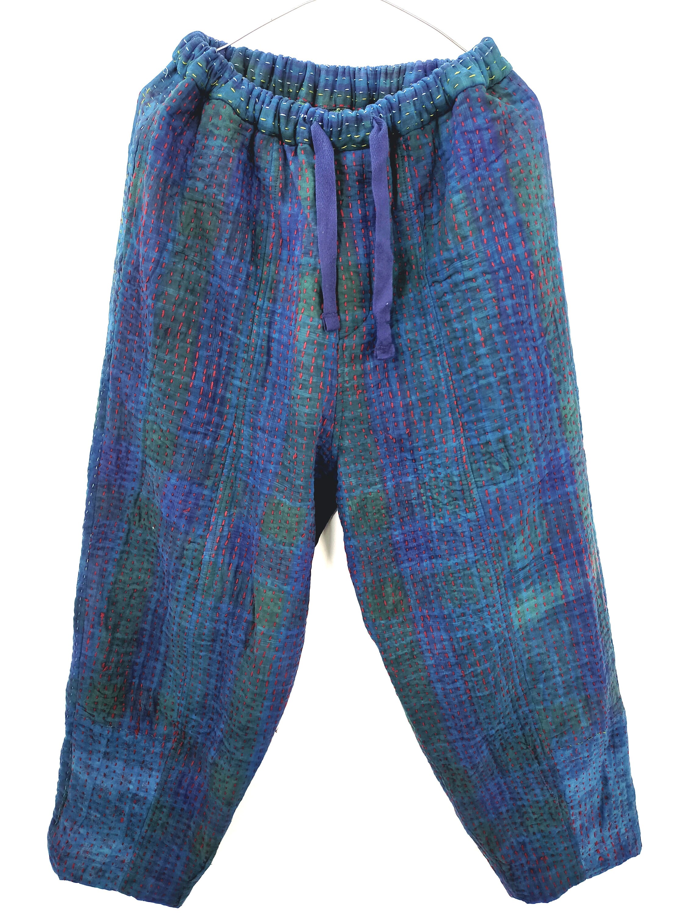 Indigo Vintage Cotton Patchwork Kantha Elasticated Trousers Pants ...