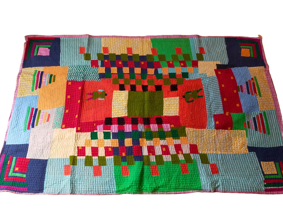 Siddi Tribal Patchwork Kawandi Quilted Blanket Kavand, Hand Stitched in ...