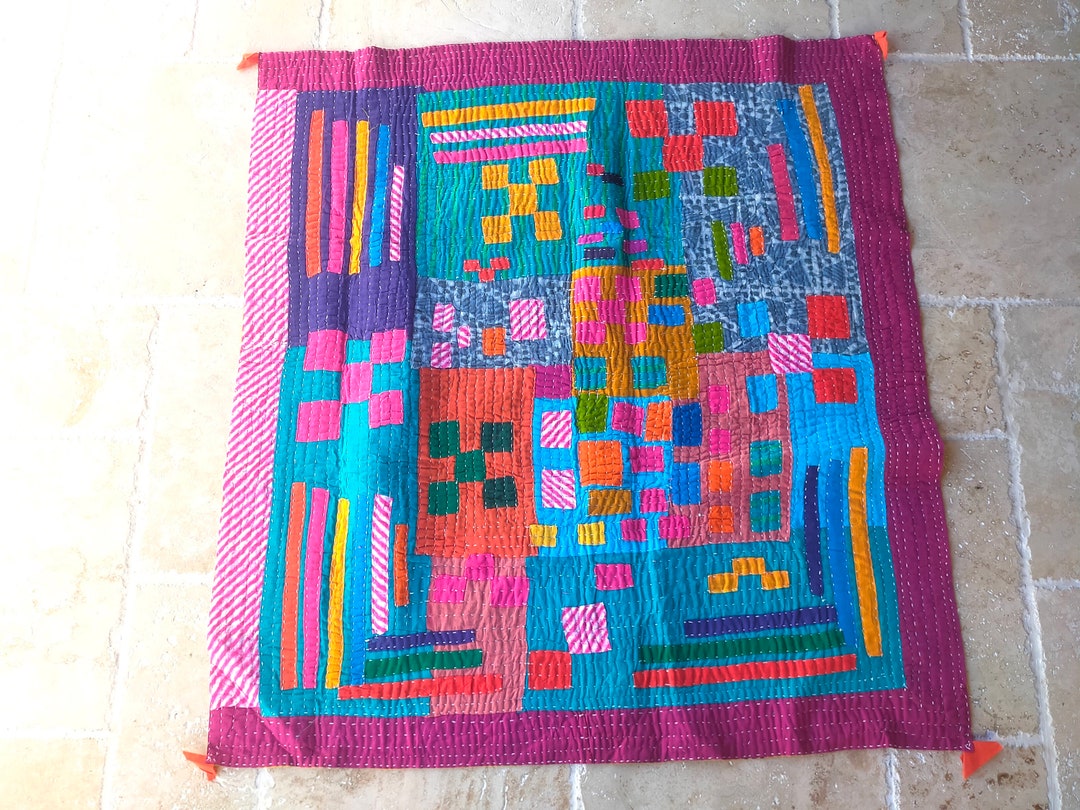 Hand-stitched Siddi Kawandi Patchwork Kantha Baby Quilt or Wall Hanging ...