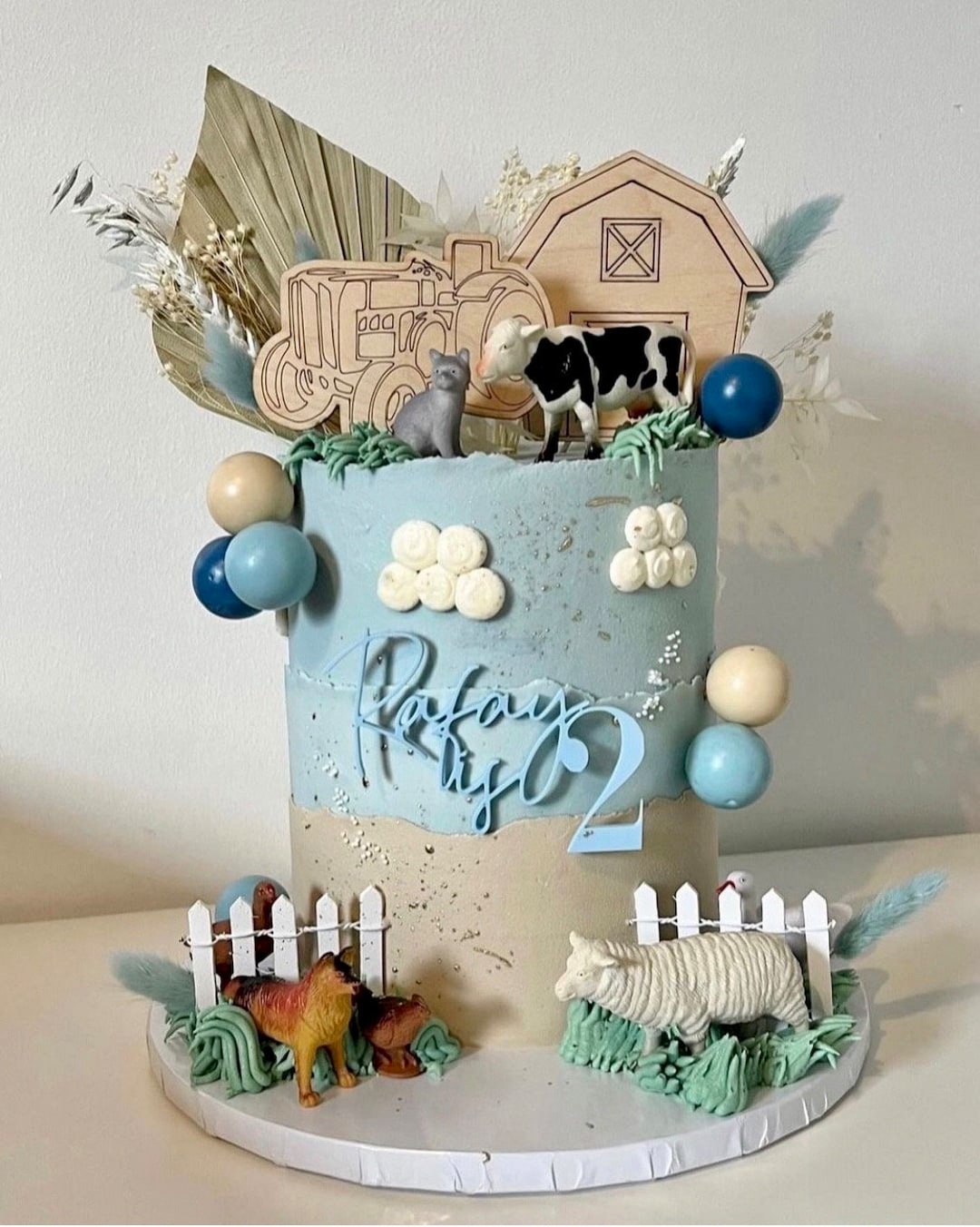 Wooden Barn and Tractor Cake Toppers With Acrylic Charm - Etsy