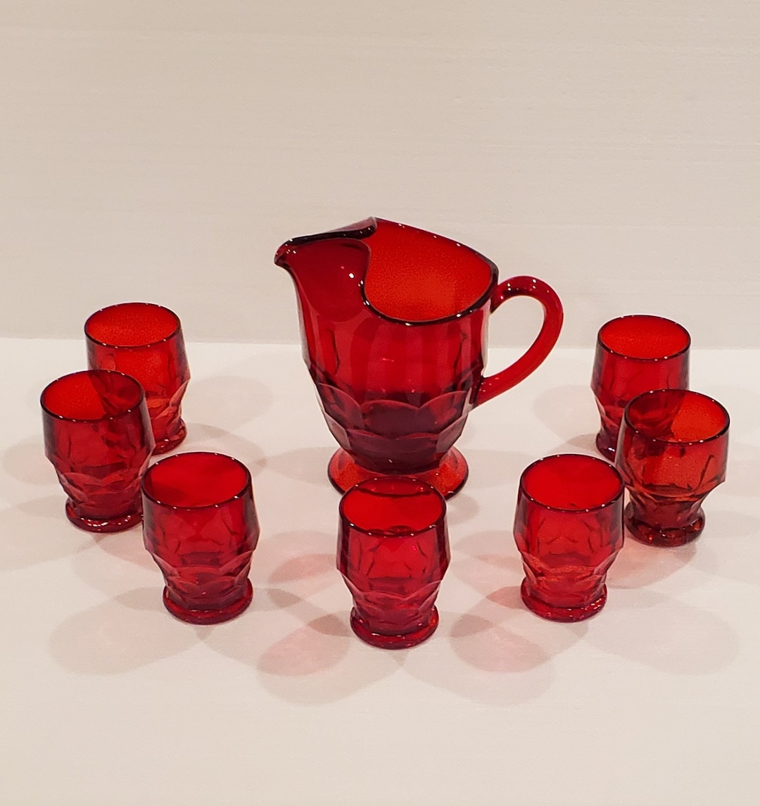 Viking 7 Piece Ruby Red Georgian Pitcher and Glasses, Ruby Red Pitcher ...