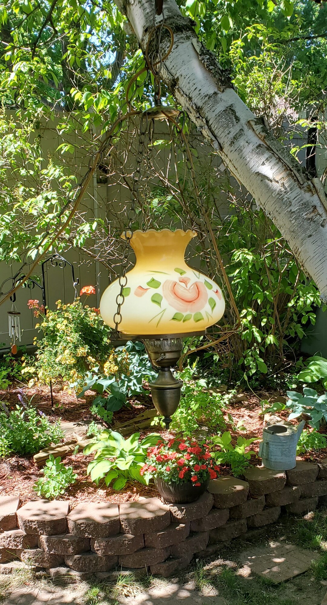 Vintage Floral Hand Painted Swag Light, Vintage Hanging Light, Vintage ...