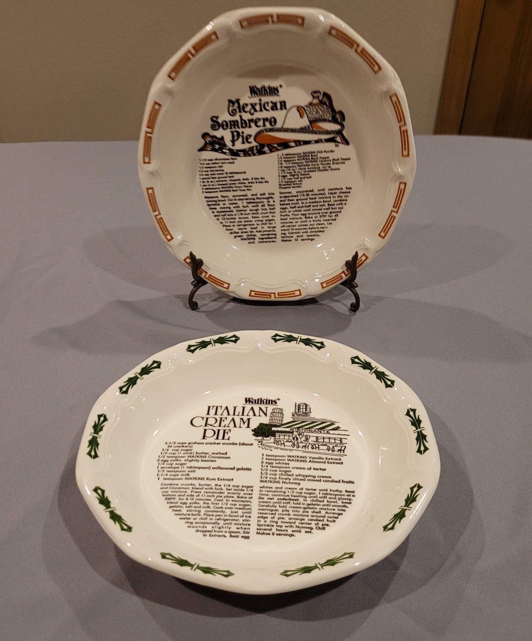 Pie Plates, Set of 2 Watkins Pie Plates, Italian Cream Pie, Mexican ...